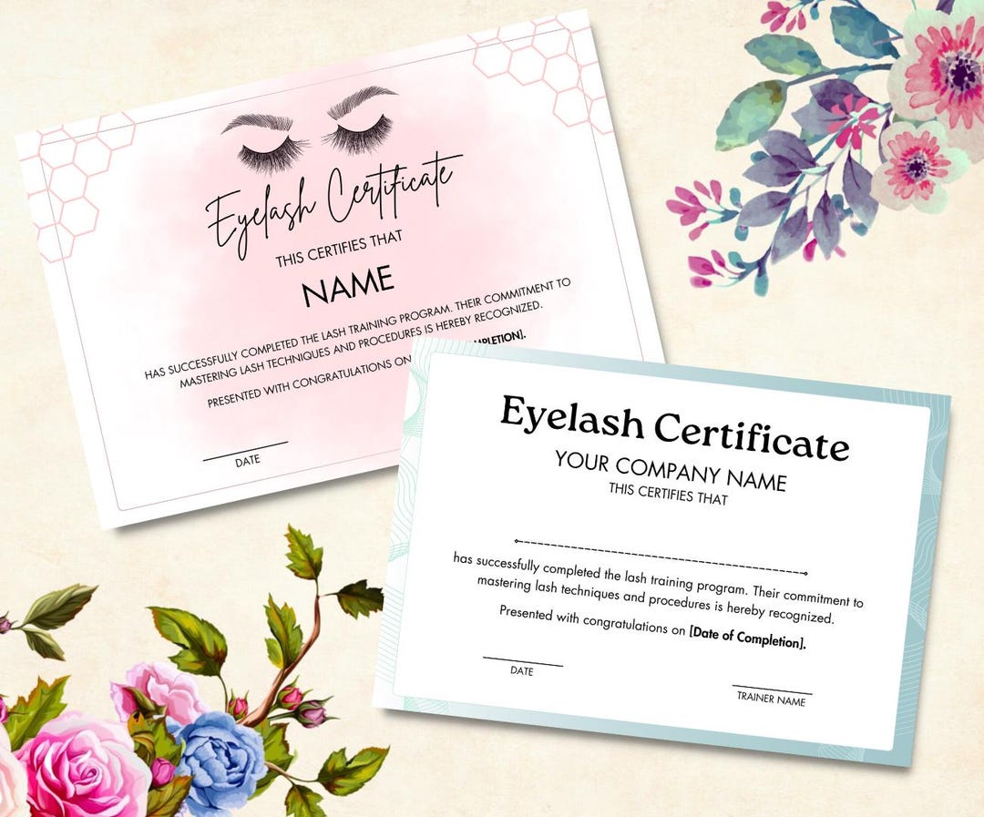 Eyelash Certificate of Completion Template, Beauty Training Certificate ...