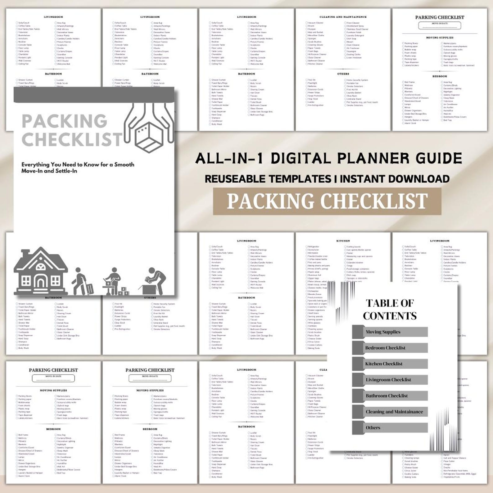 Packing Checklist Planner - Moving Organizer, Printable Packing List ...