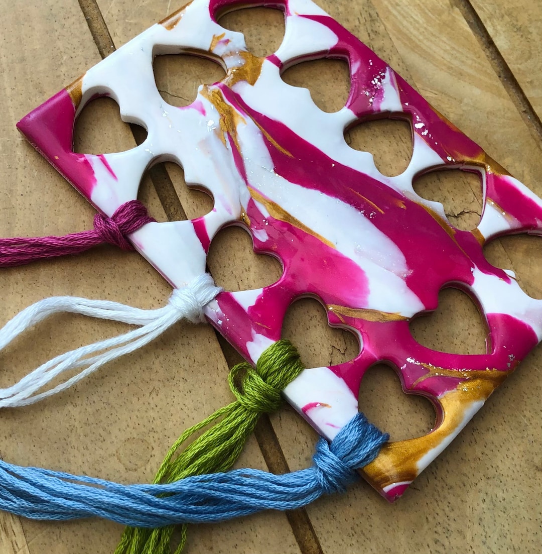 Large Raspberry & Gold Marble Thread Organiser - Floss Organiser ...