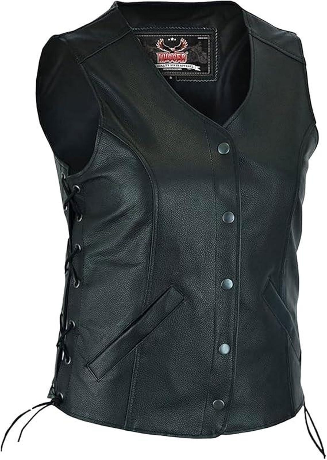 Women Leather Vest Open Neck Women Motorcycle Vest With Side Laces and ...