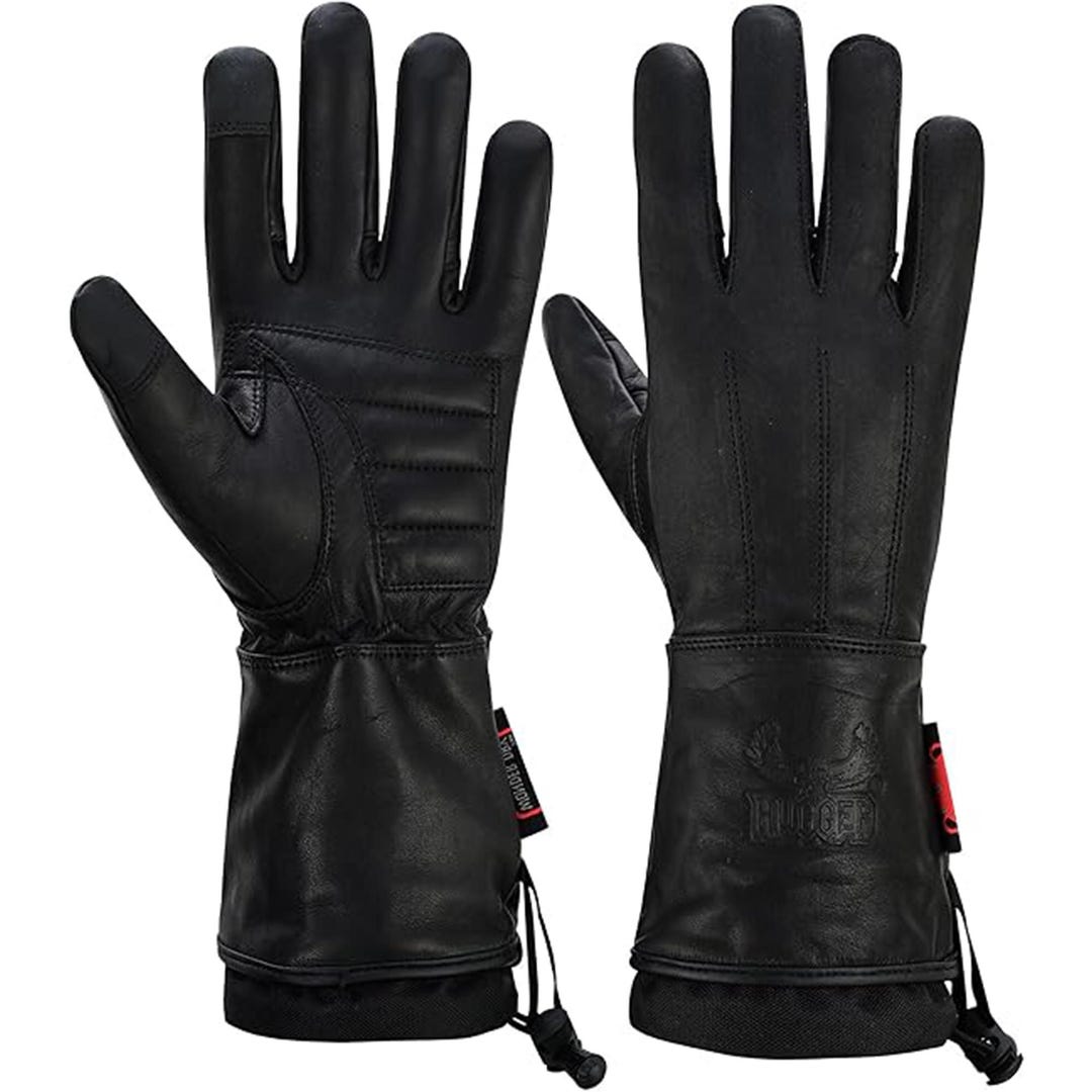 Men's Lined Gauntlet Water Resistant Leather Motorcycle Riding Gloves ...