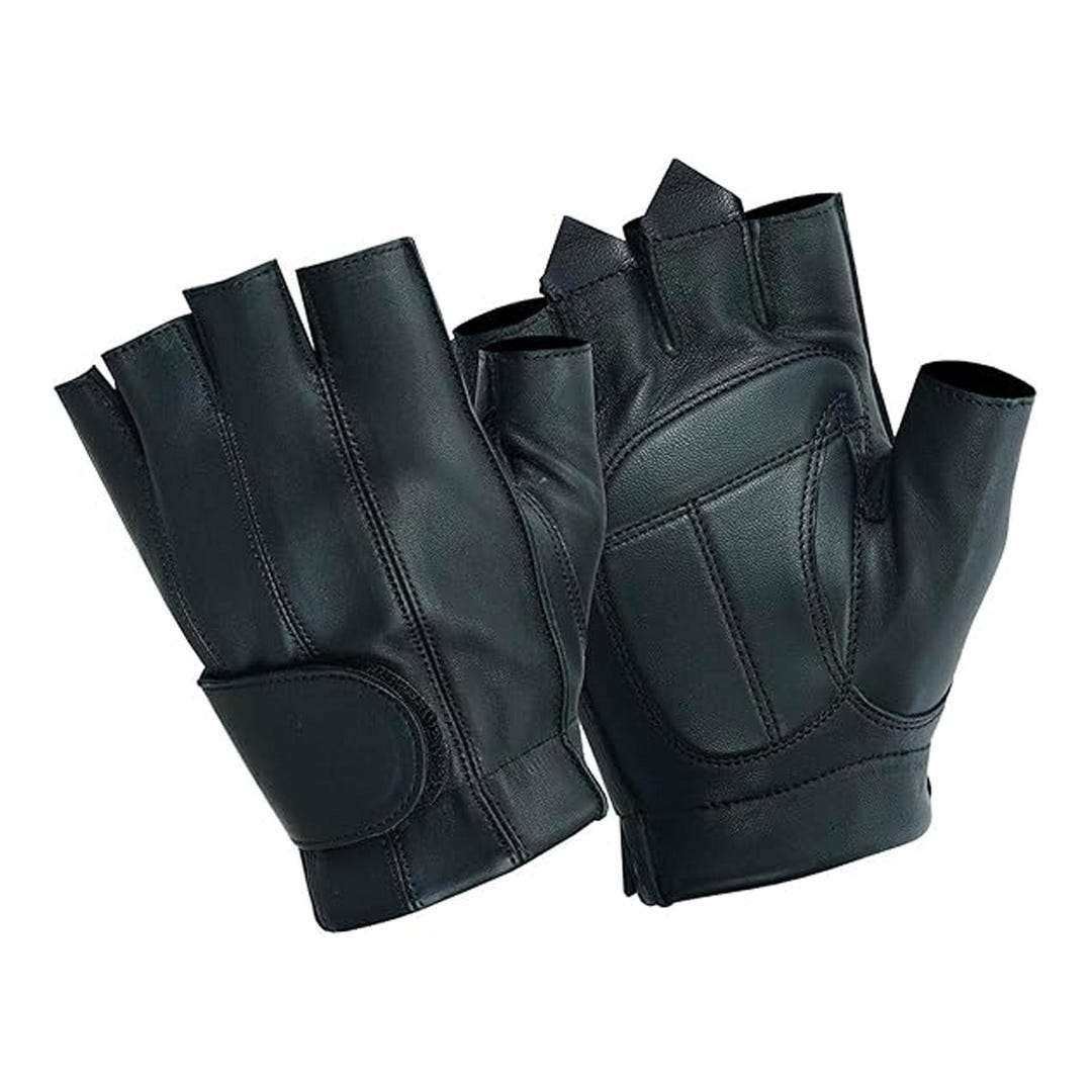 Men's Deerskin Leather Fingerless Motorcycle Gloves With Gel Palm ...