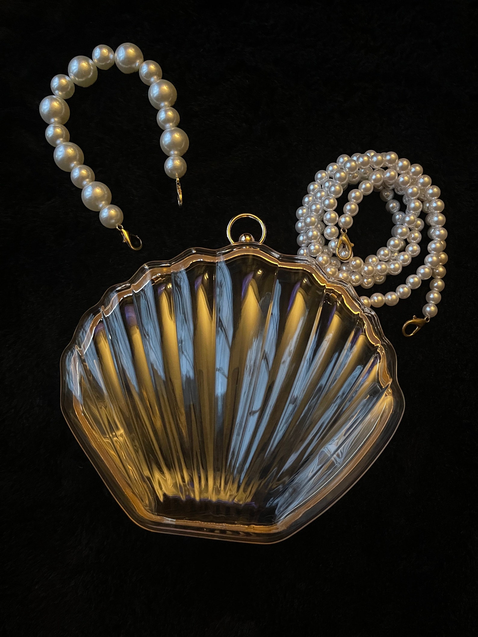 Women's Fashion Transparent/ Shell Shaped Box Pearl Crossbody Shoulder ...