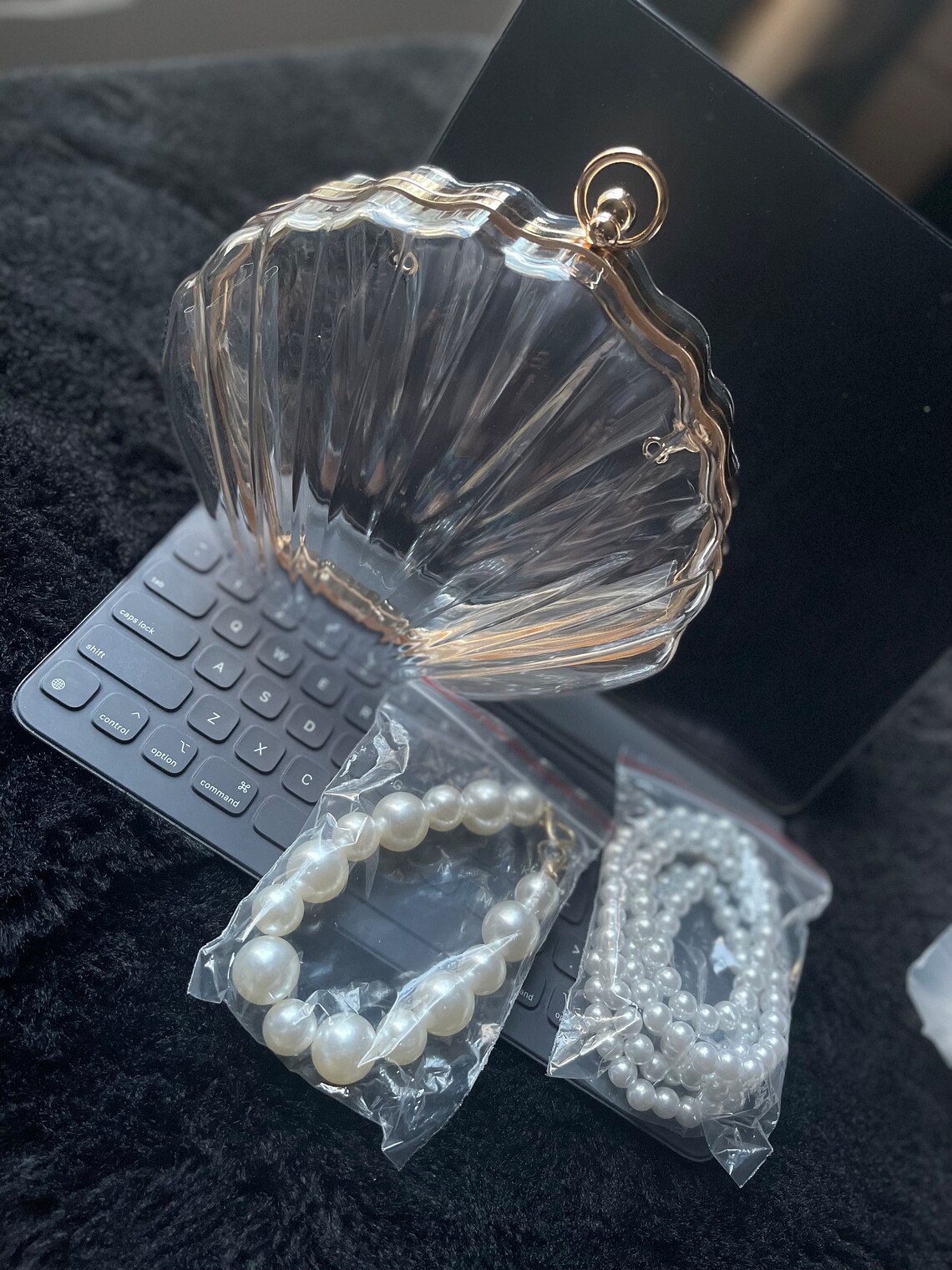 Women's Fashion Transparent/ Shell Shaped Box Pearl Crossbody Shoulder ...