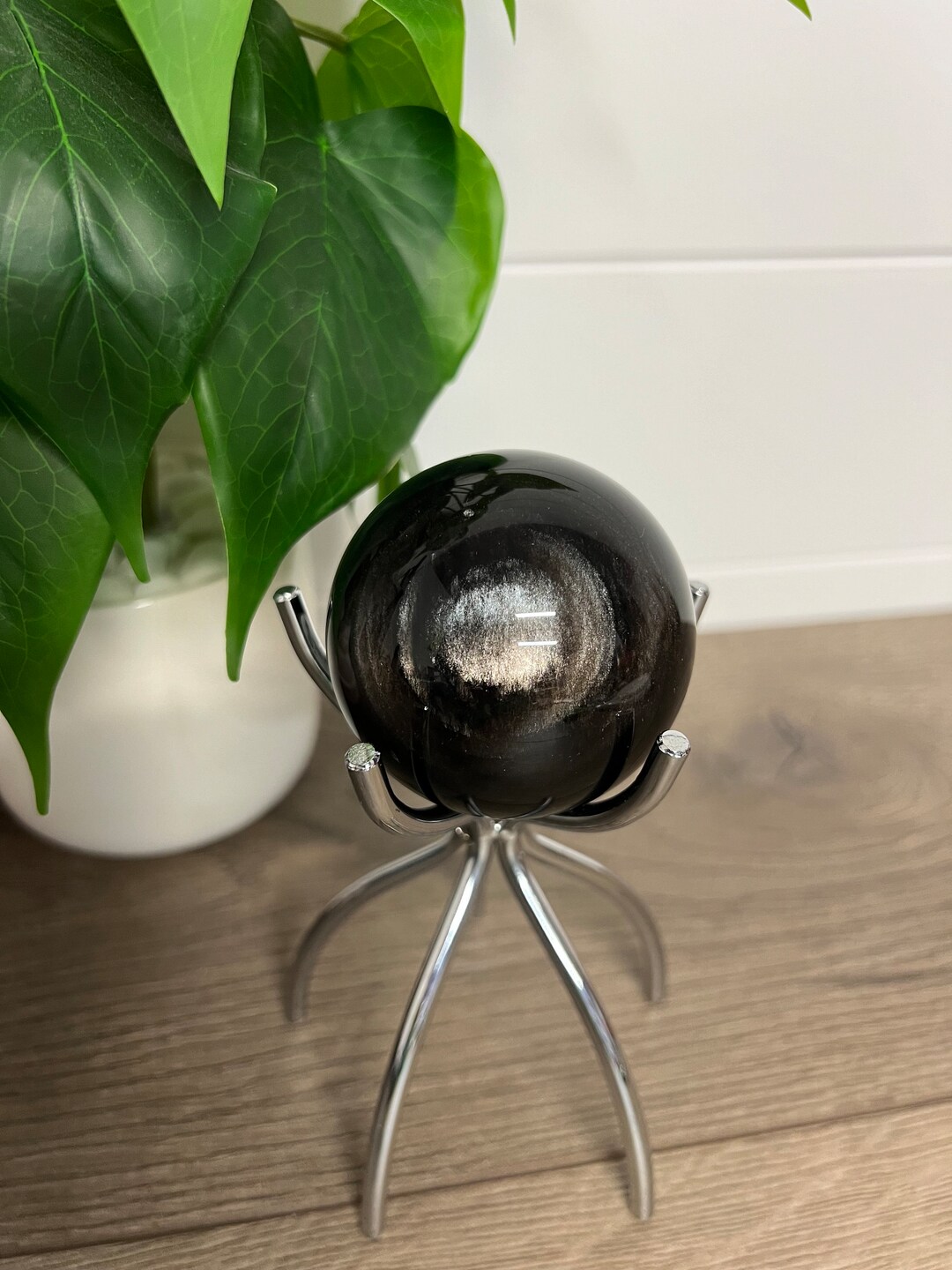 61mm Silver Sheen Obsidian Sphere, Cystals, Home Decor, Reiki ...