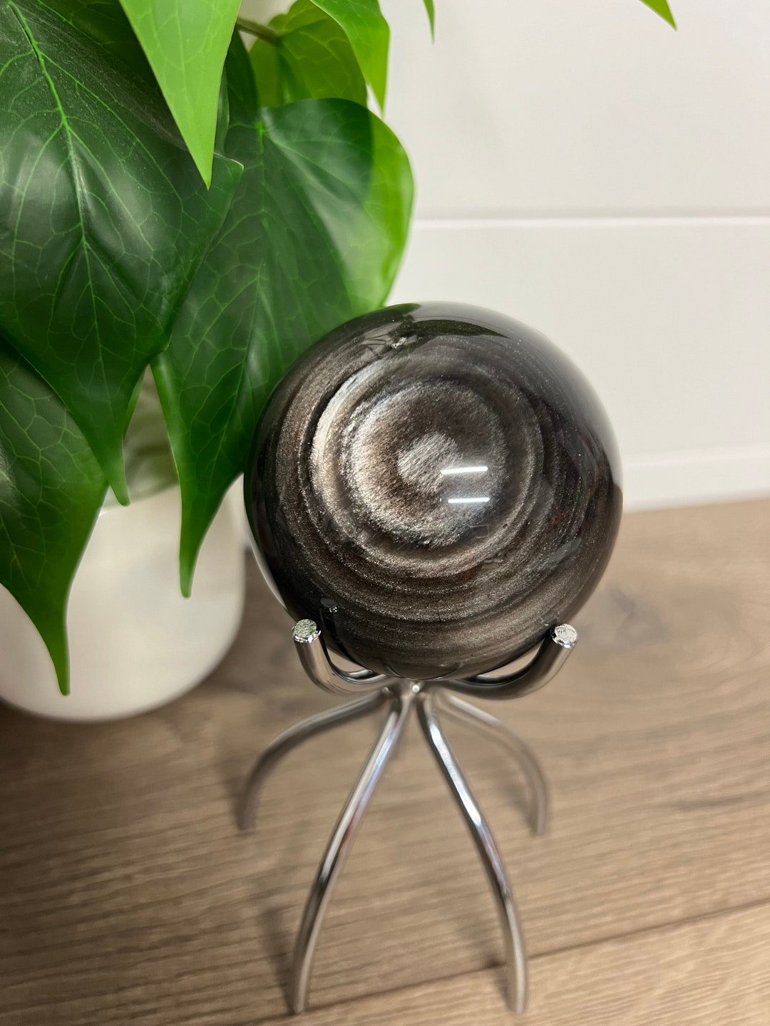 73mm Silver Sheen Obsidian Sphere, Cystals, Home Decor, Reiki ...