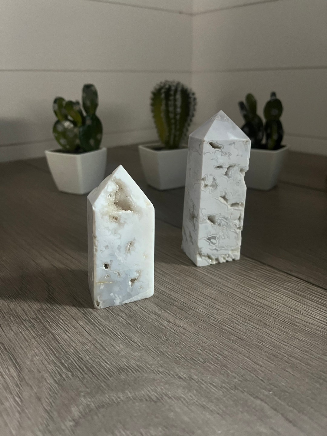 Druzy White Agate Towers Snow White Agate Crystal Tower - Etsy