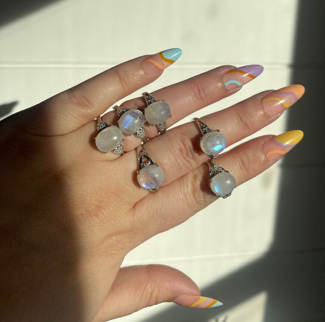 Moonstone Ring 925 Ring Gifts for Her Size 6,7,8,9 Crystal Crystal ...
