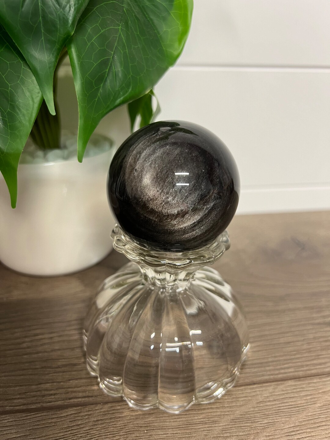 60mm Silver Sheen Obsidian Sphere, Cystals, Home Decor, Reiki ...
