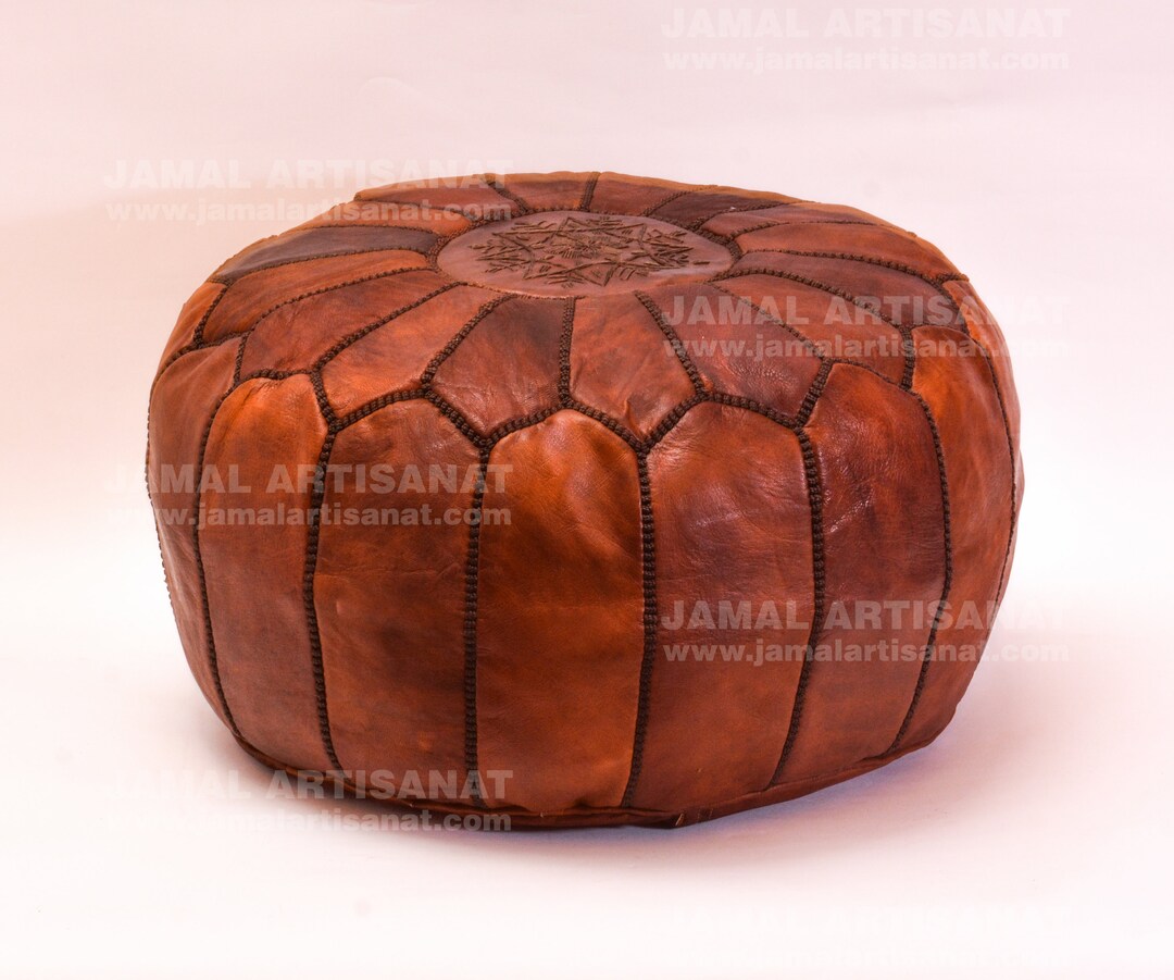 Leather Pouffe,handmade Moroccan Pouffe , Round Pouffe, Embroidered ...