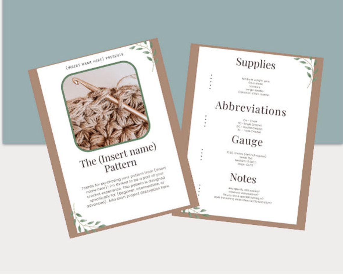 Neutral Canva Pattern Template // Crochet Pattern Template // | Etsy