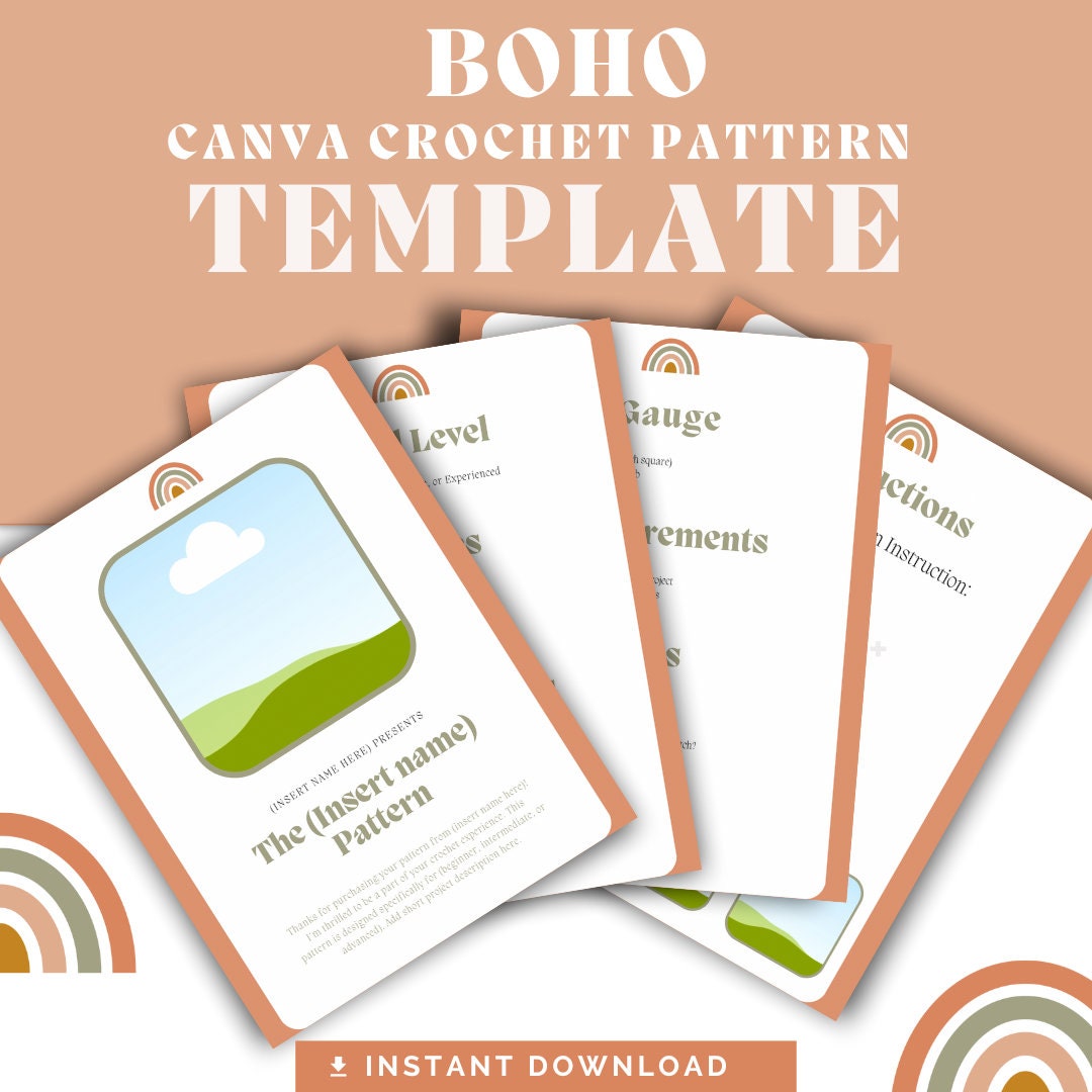 Boho Canva Pattern Template // Crochet Pattern Template // Boho Rainbow ...