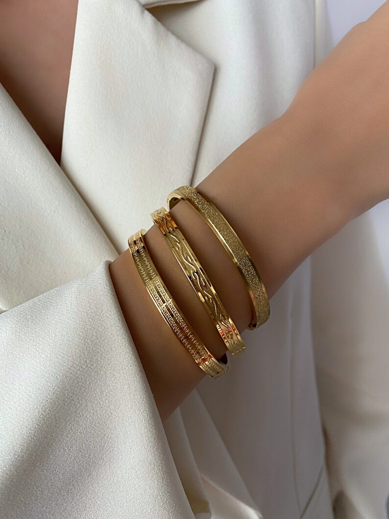 Bangle Bracelet, Gold Glitter Sparkle Bracelets, Stainless Steel Non ...