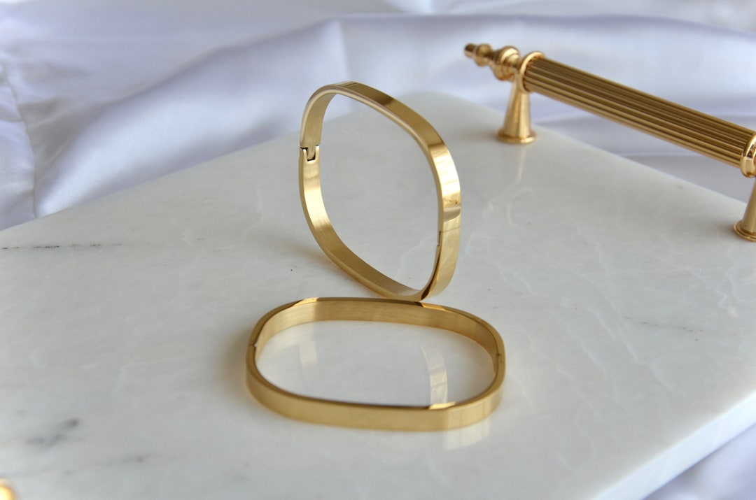 Bangle Bracelet, Gold Silver Square Stainless Steel Bracelets, Non ...