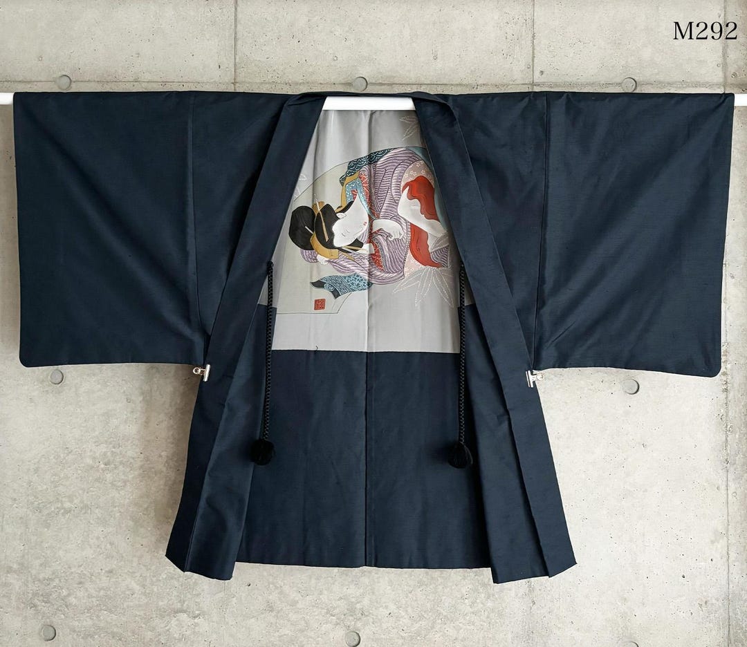 M292: Japanese Vintage Kimono Haori, Jacket, and Robe. fushi Tsumugi ...