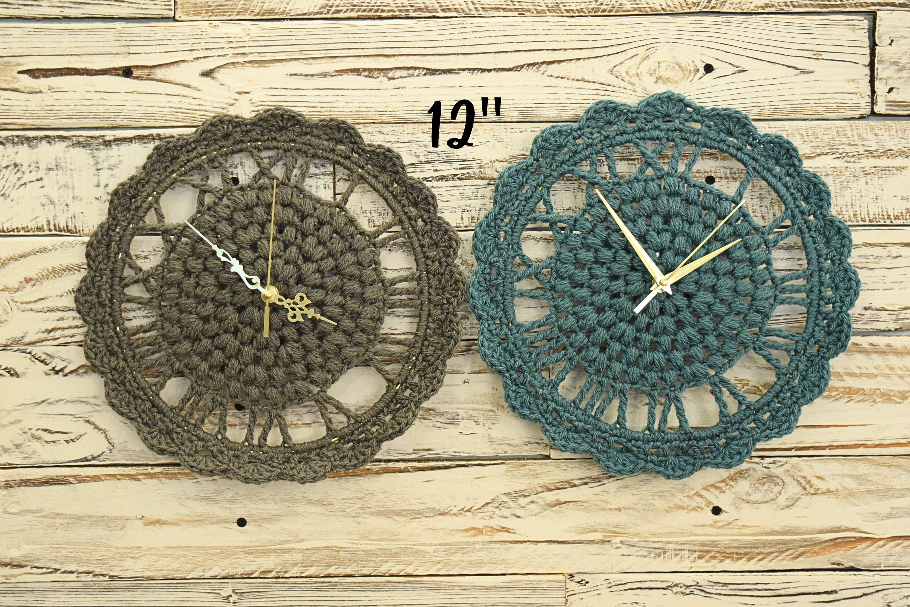 12" Crochet Clock, 16" Crochet Clock in Teal, Grey, Pink or Linen - Etsy