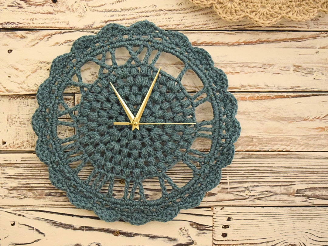 12" Crochet Clock, 16" Crochet Clock in Teal, Grey, Pink or Linen - Etsy
