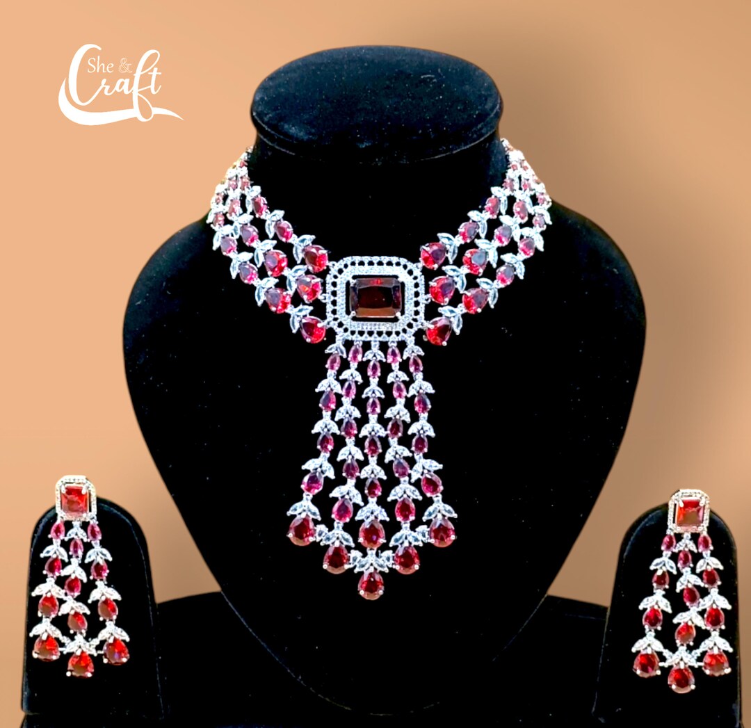 Red Jewelry Set, Handmade Bollywood Necklace Earrings Set,gift for Her ...