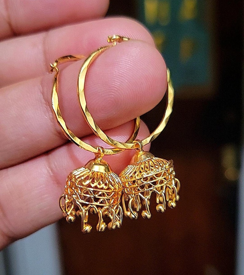 22k Dubai Gold Plated Hoop Jhumka Earrings: Indian Bridal Style - Etsy
