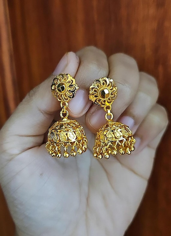 22k Real Gold Finish Jhumka Jhumkas Gold Jhumka Indian Jewelry Gold Jhumki Indian Earrings Pakistani Jewelry Small Jhumka Earrings Etsy