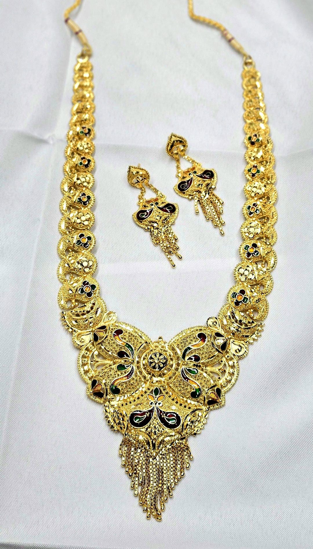 18k Gold Plated Long Necklace | Sabyasachi Gold Haar | Long Mala Set ...