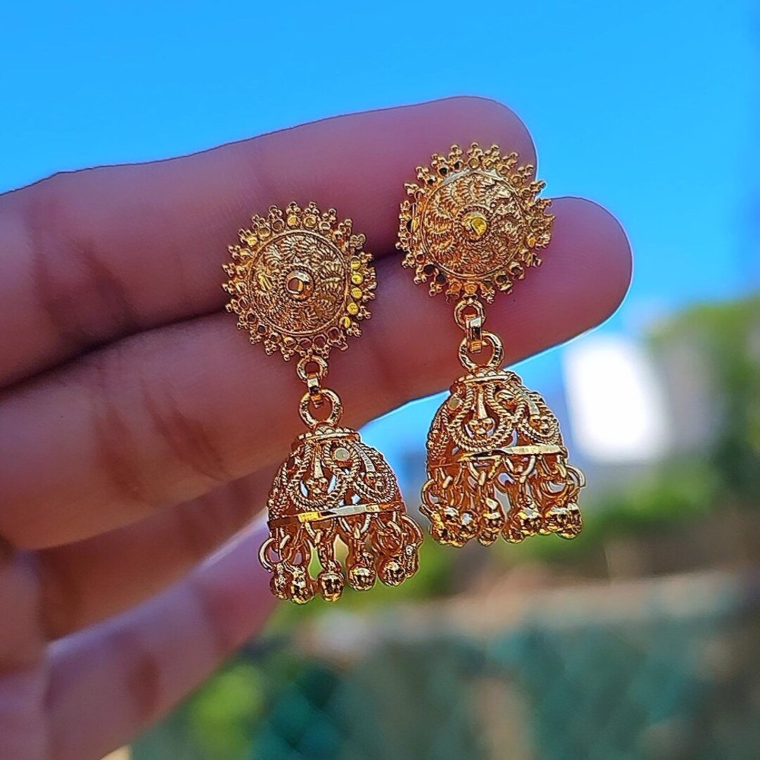 Handcrafted 22k Gold Finish Jhumka Earrings | Indian Wedding Jewelry - Etsy