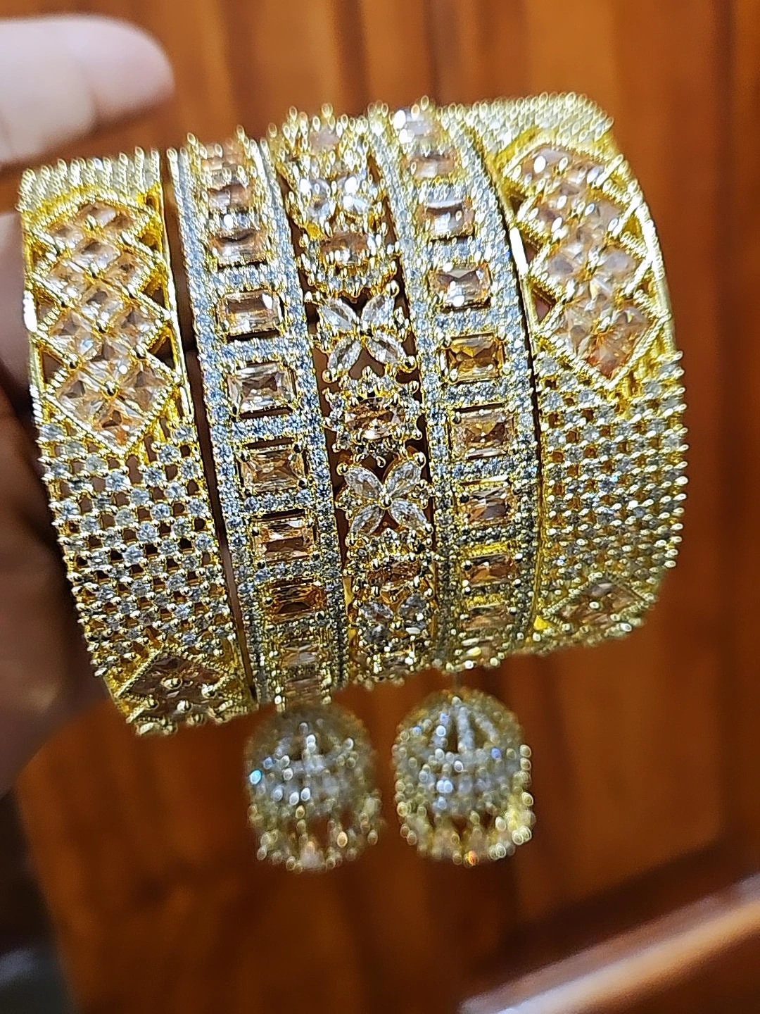 Custom Diamond Bangle Jhumka Bangles Set Wedding Bangle Set-indian ...