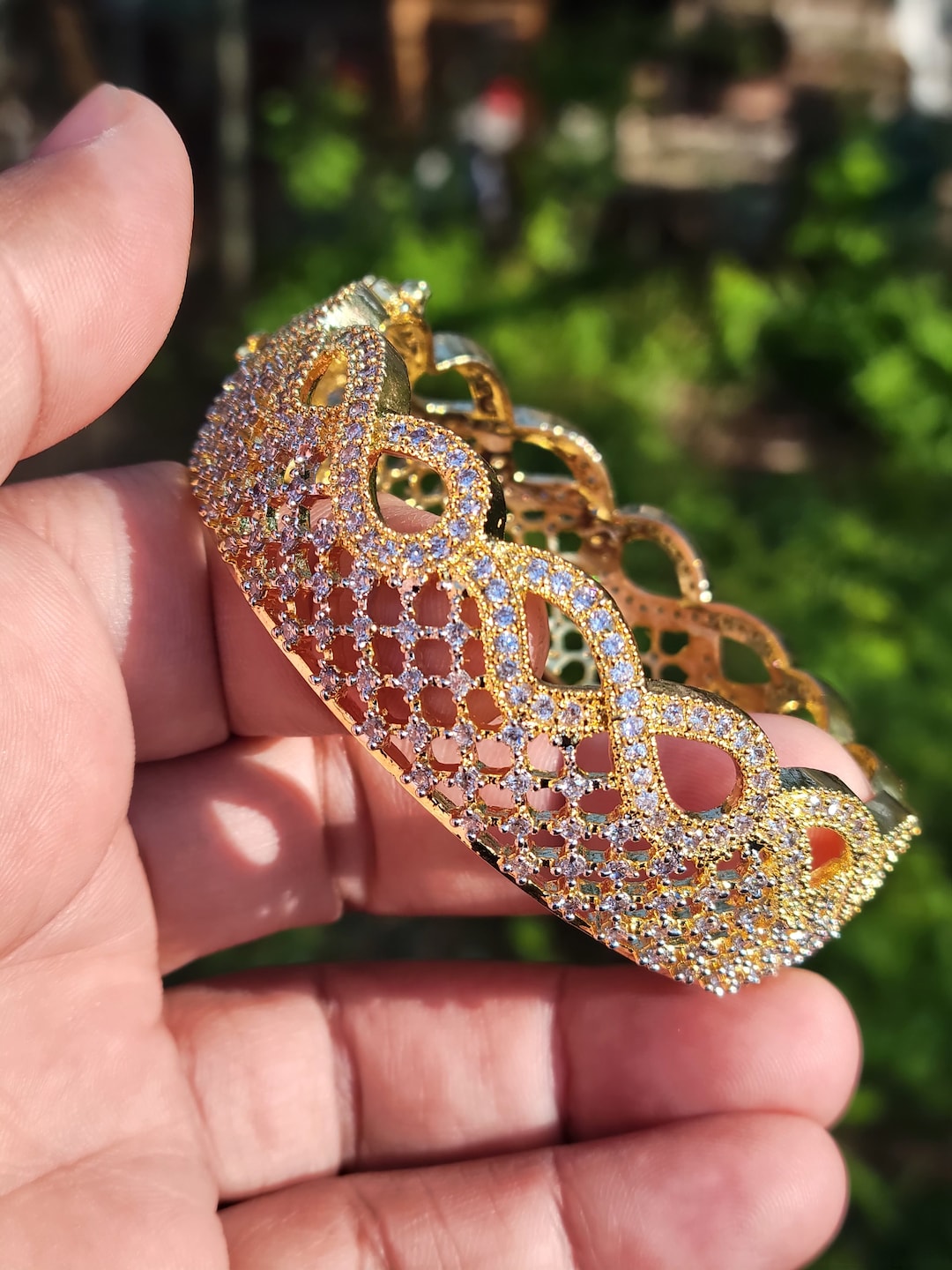 Gold Kangan- Cubic Zirconia Cz- AD Breclate- Ad Bangle- Cuff Bangl ...