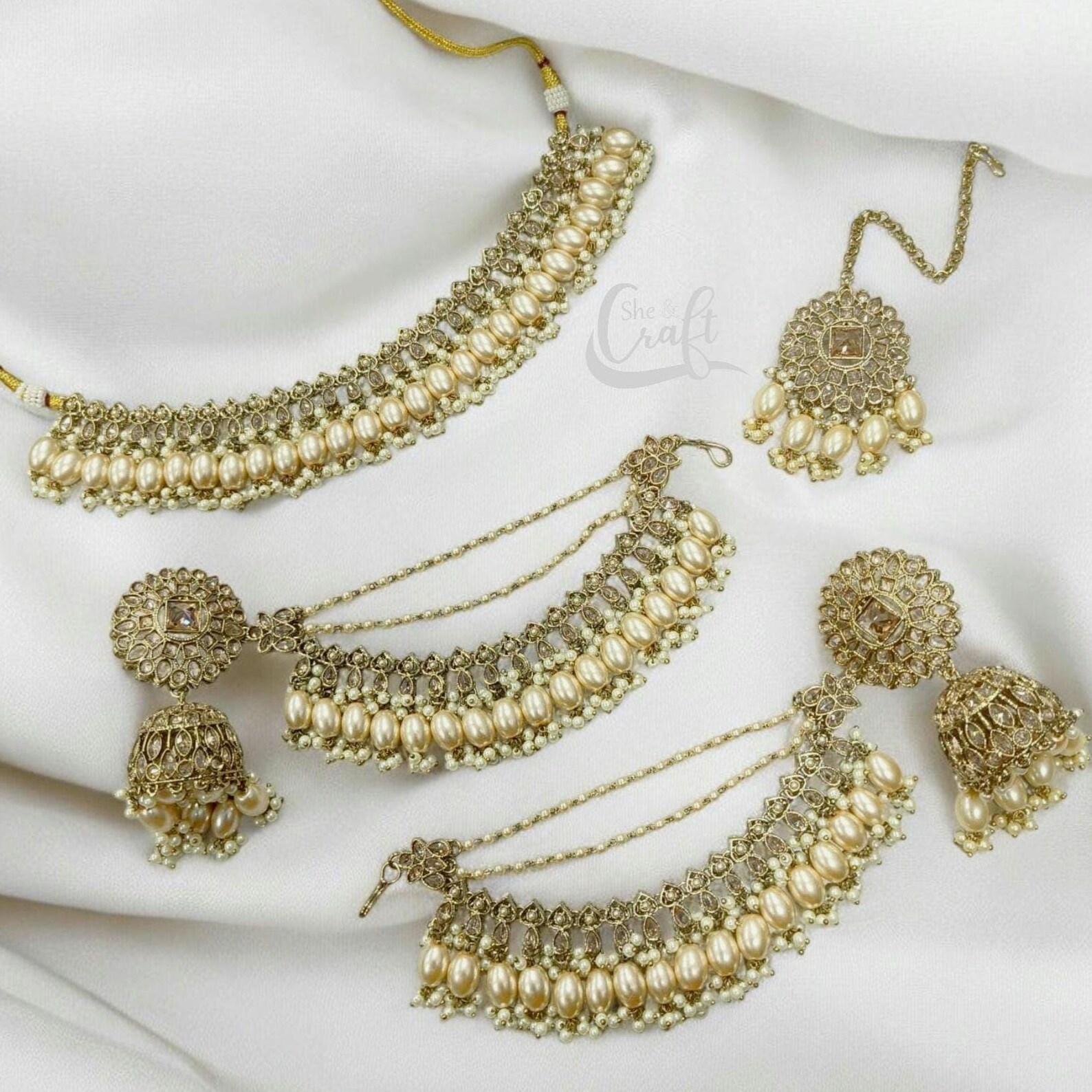 Gold Polki Choker Necklace Set: Indian Kundan Jewelry With Earchain - Etsy