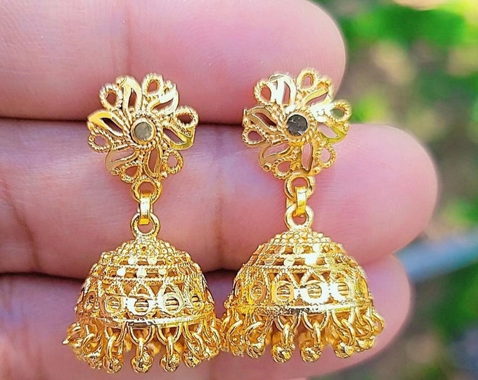 22k Real Gold Finish Jhumka Jhumkas Gold Jhumka Indian Jewelry Gold ...