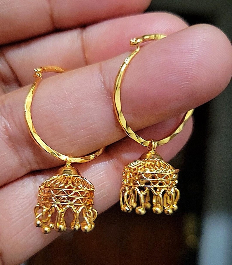 22k Dubai Gold Plated Hoop Jhumka Earrings: Indian Bridal Style - Etsy