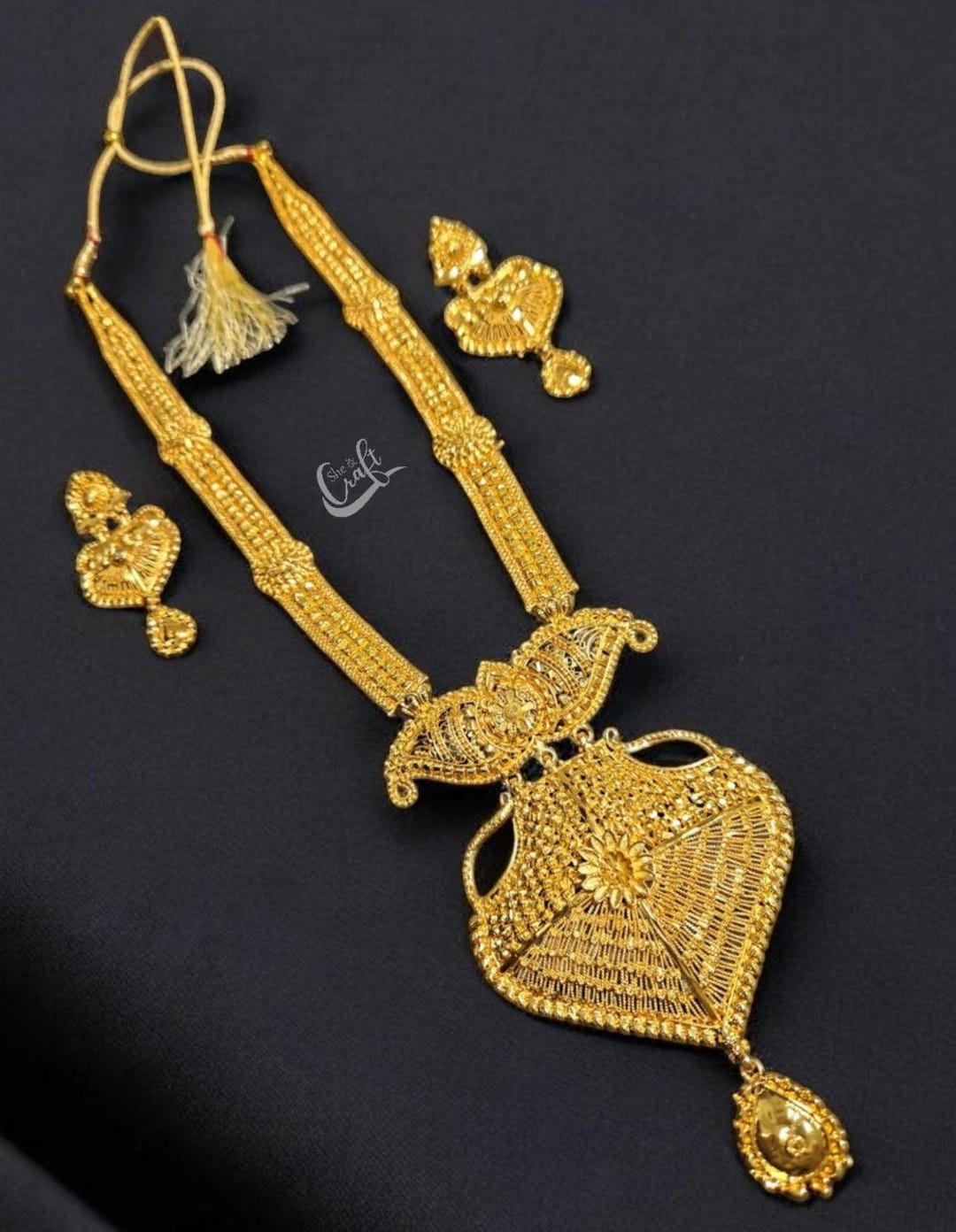 18k Gold Plated Long Necklace | Sabyasachi Gold Haar | Long Mala Set ...