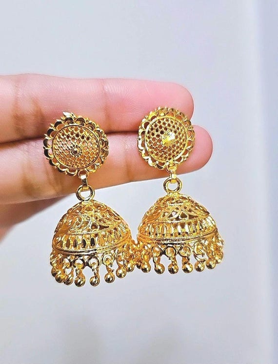 22k Real Gold Finish Jhumka Jhumkas Gold Jhumka Indian Jewelry Gold Jhumki Indian Earrings Pakistani Jewelry Small Jhumka Earrings Etsy