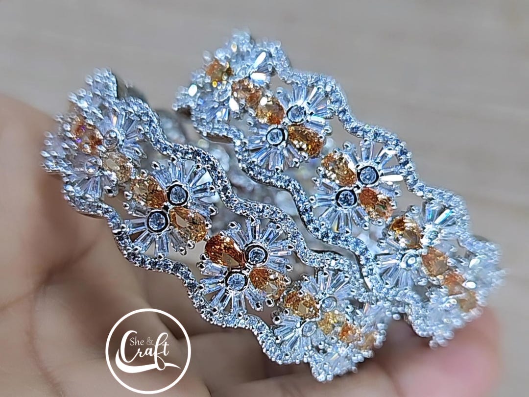 Champagne CZ Diamond Bangle Set: Indian Wedding Chura - Etsy