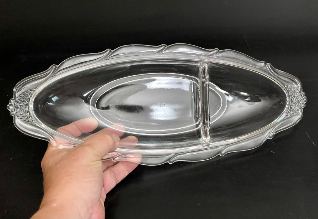 Vintage Glass Divided Dish Heisey Plantation, Pressed Glass Pineapple ...