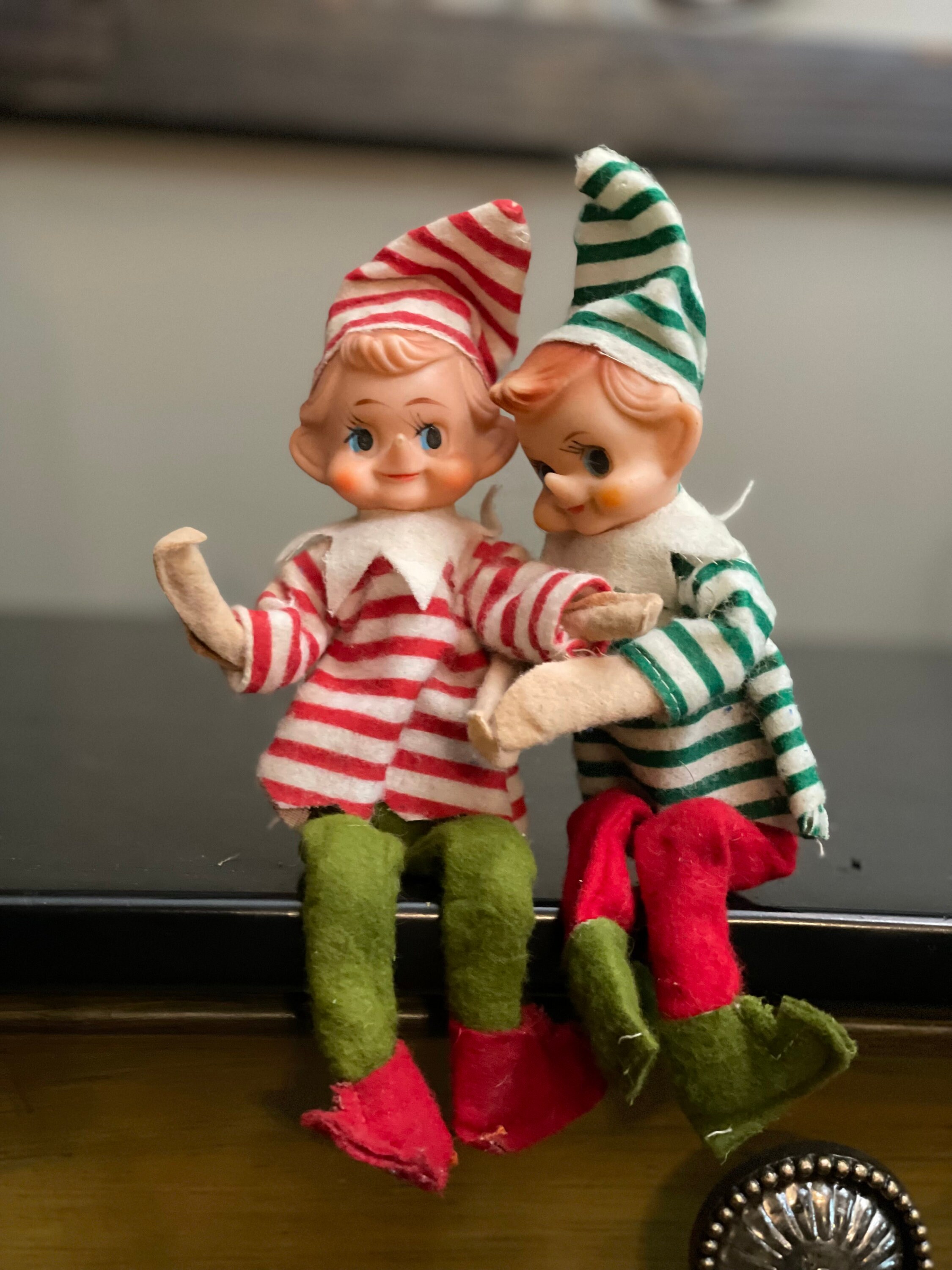 2 Vintage Pixie Elf Knee Huggers, Christmas Elf on a Shelf Ornament ...