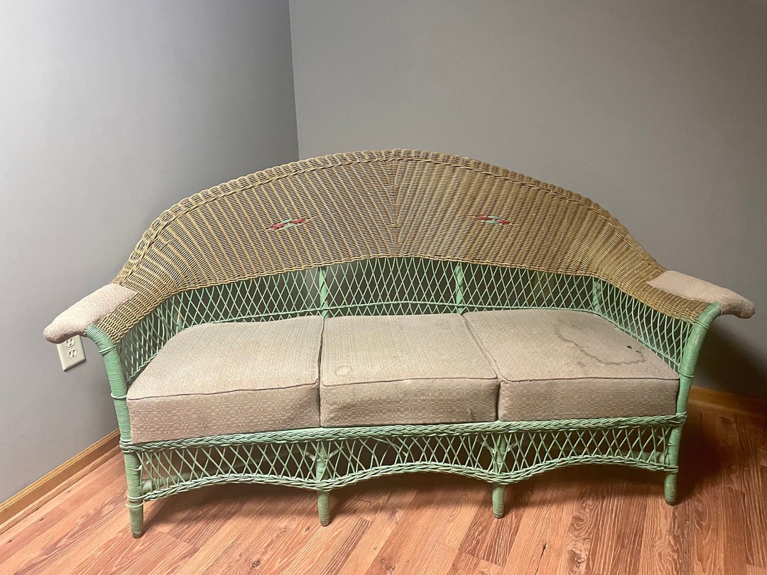 Antique Wicker Sofa: 1920s Three Cushion Couch - Etsy