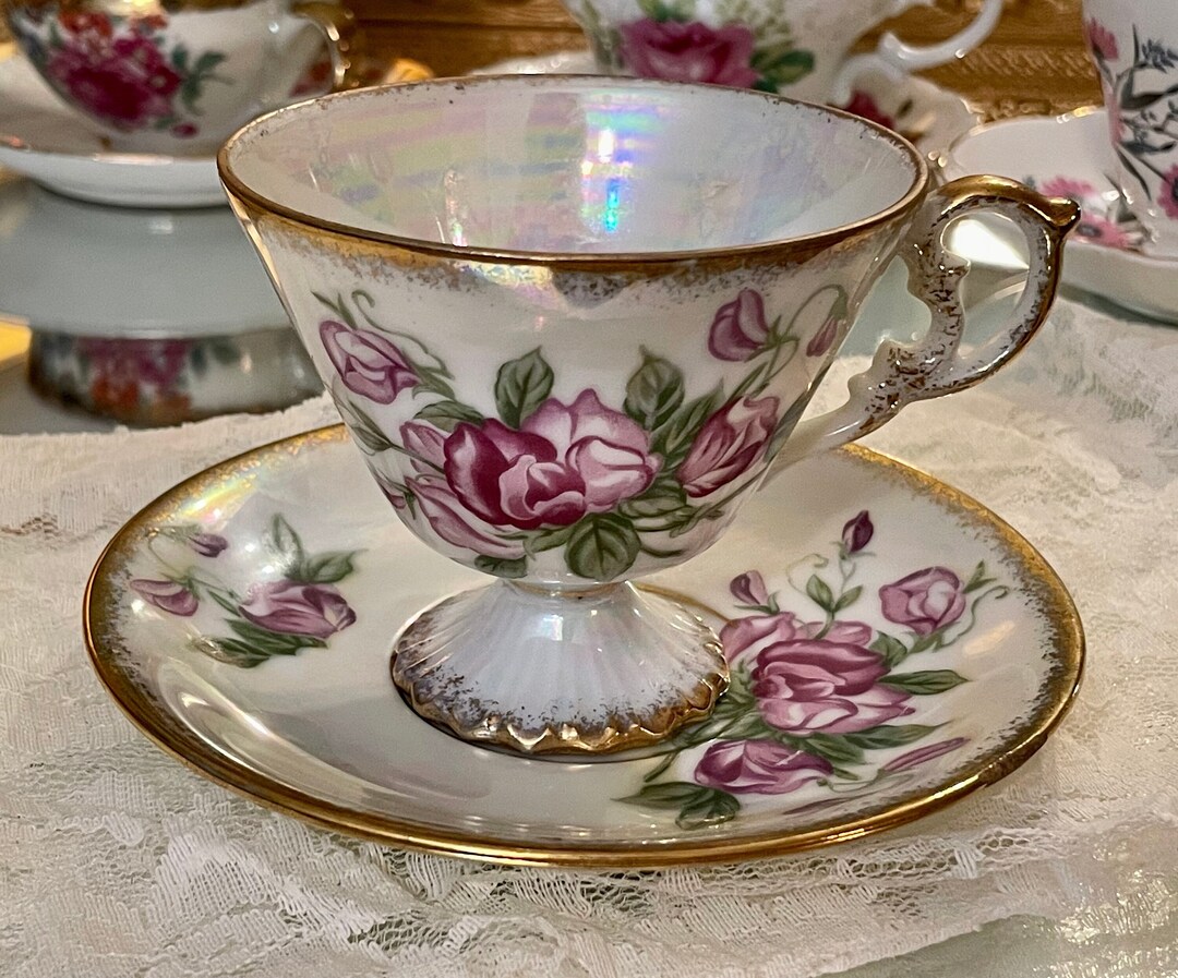 Vintage Sweet Pea Tea Cup and Saucer Set: April Birthday Gift - Etsy