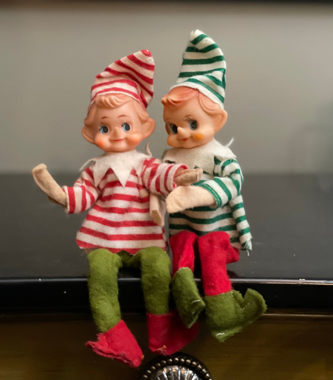 2 Vintage Pixie Elf Knee Huggers, Christmas Elf on a Shelf Ornament ...