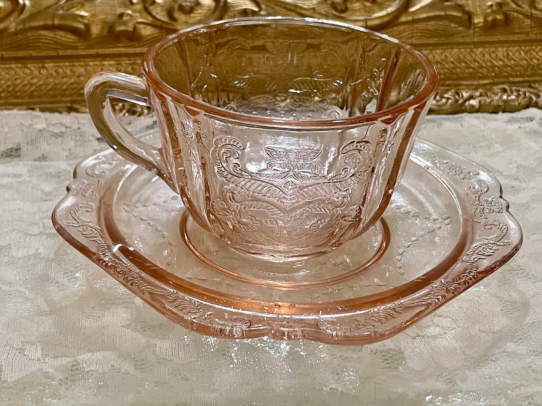 Vintage Pink Depression Glass Cup and Saucer Set, Madrid Pattern - Etsy
