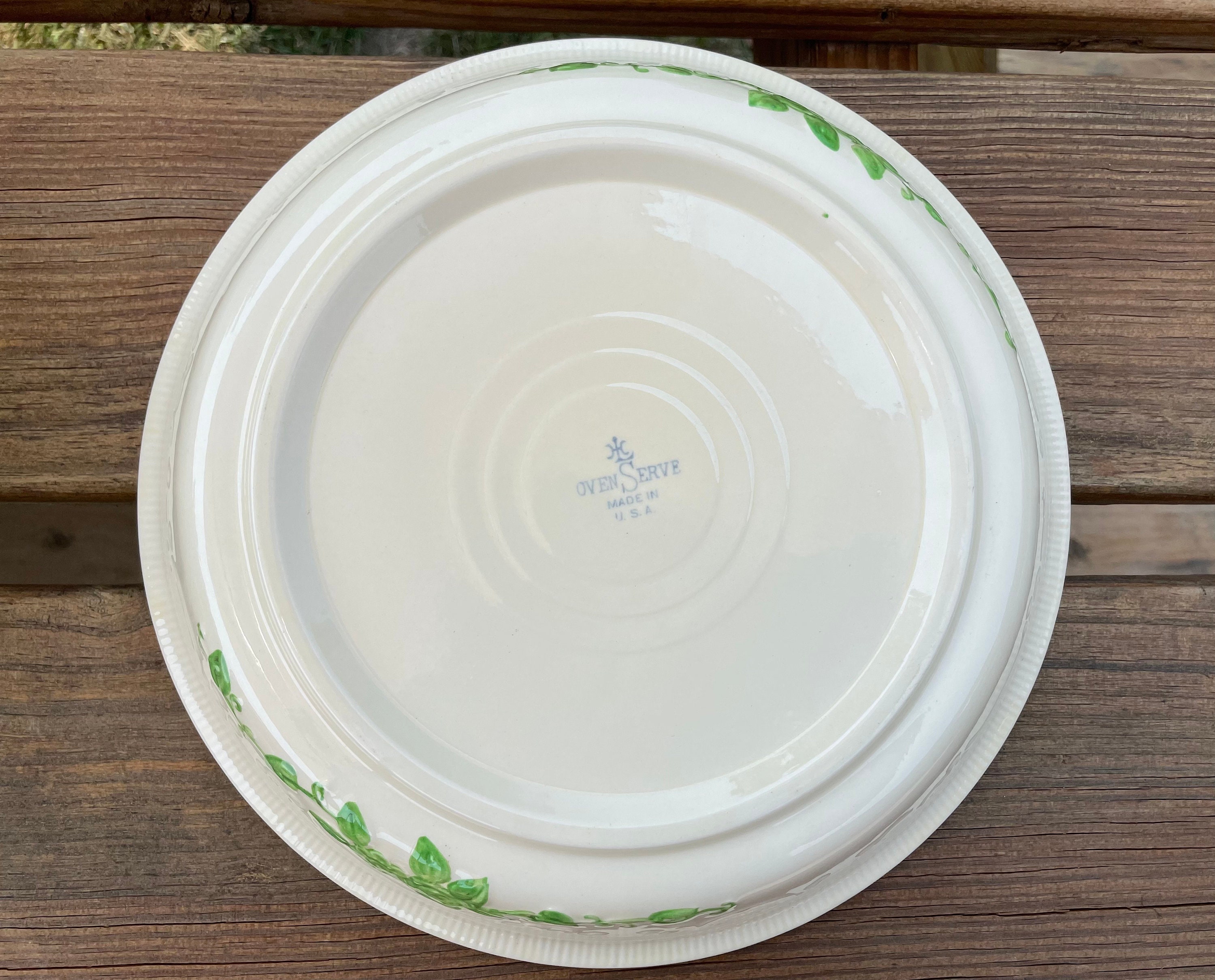 Homer Laughlin Oven Serve Pie Plate & Serving Bowl Ivory With Green ...