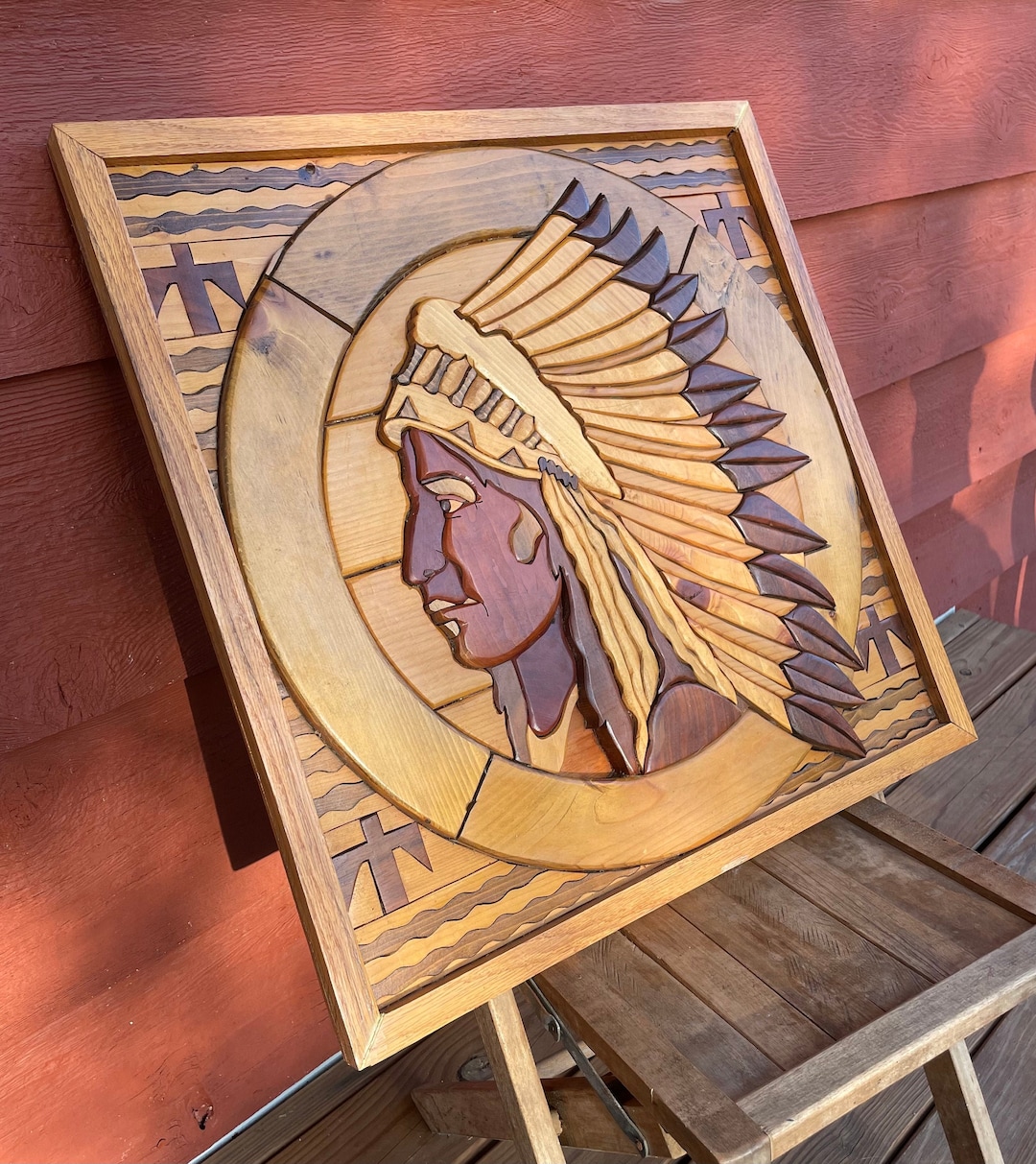 Vintage Native American Indian Chief Wood Wall Hanging, Sculpture ...