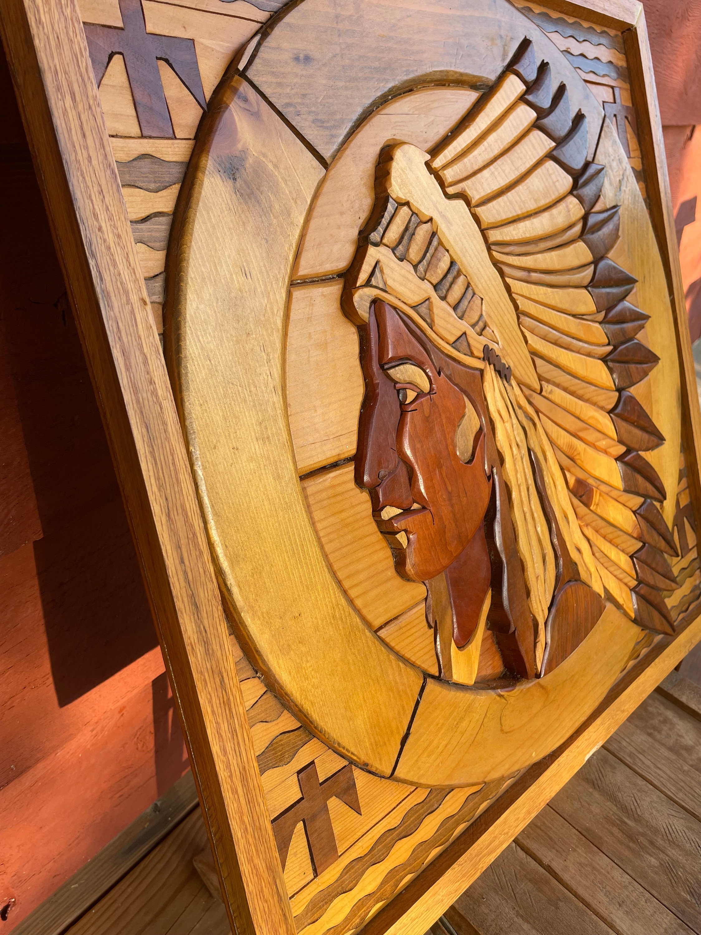 Vintage Native American Indian Chief Wood Wall Hanging, Sculpture ...