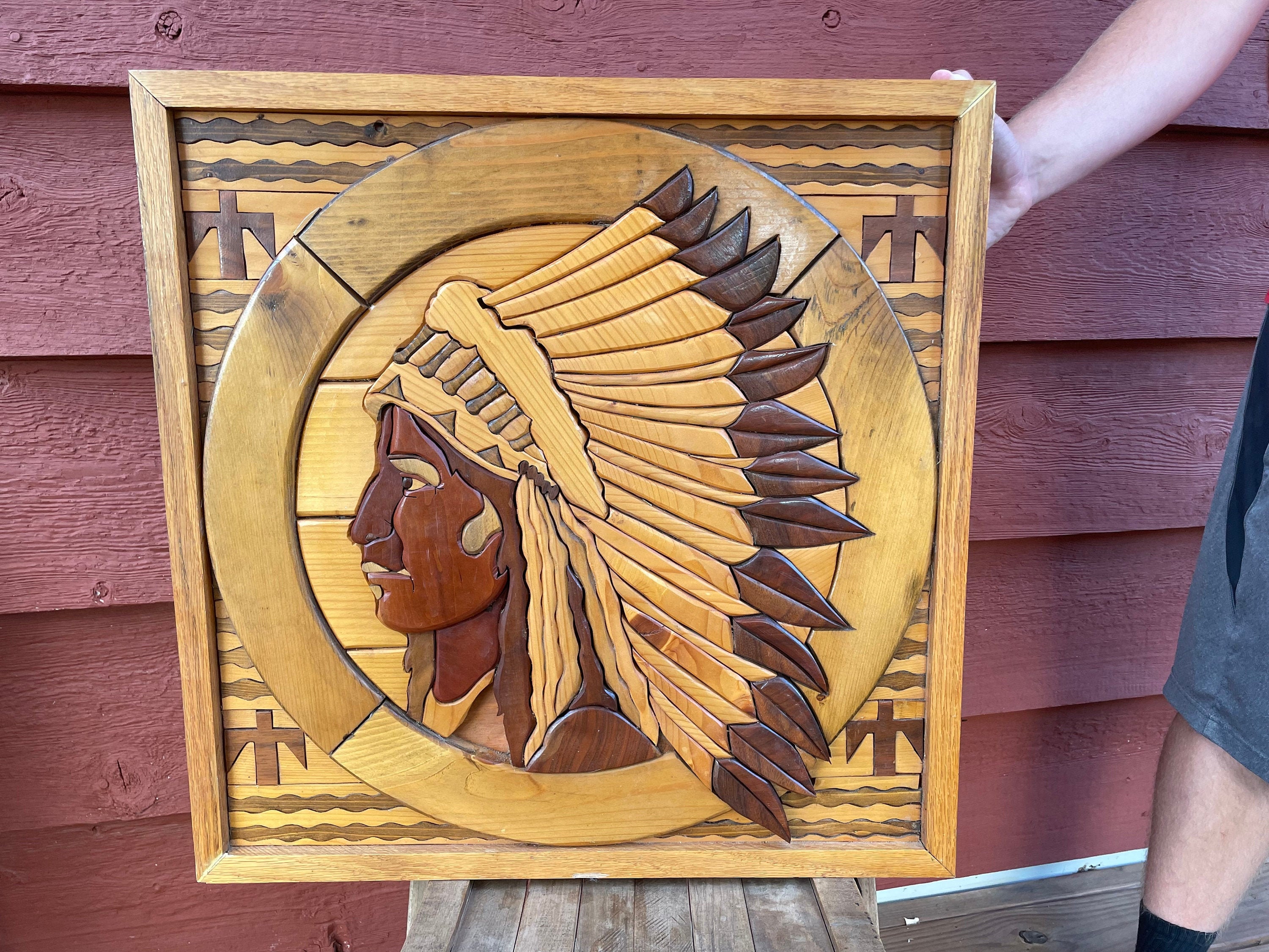 Vintage Native American Indian Chief Wood Wall Hanging, Sculpture ...