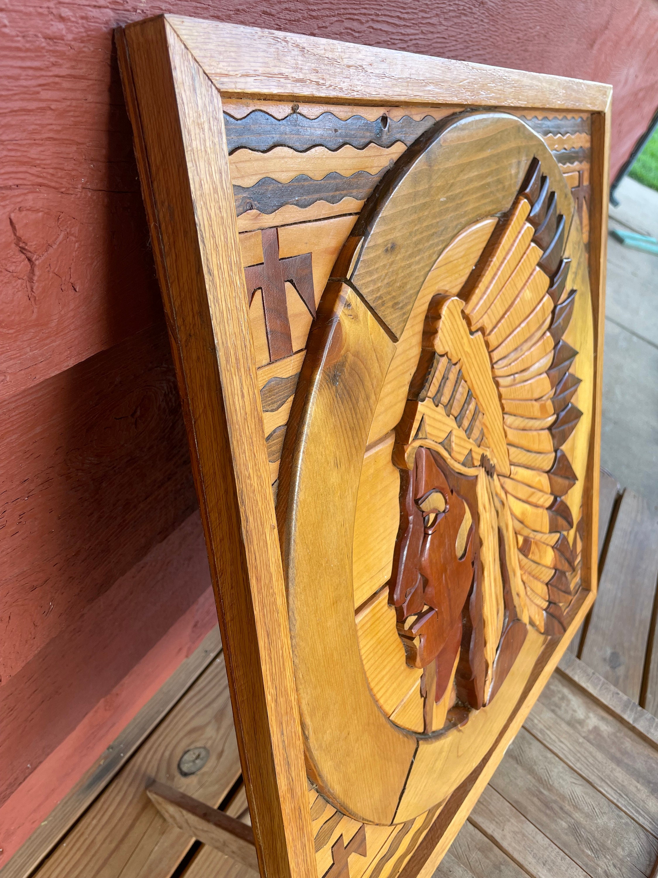 Vintage Native American Indian Chief Wood Wall Hanging, Sculpture ...