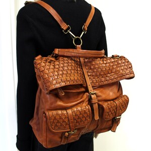 Leather Bag Convertible in Backpack Soft Woven Leather Handbag - Etsy