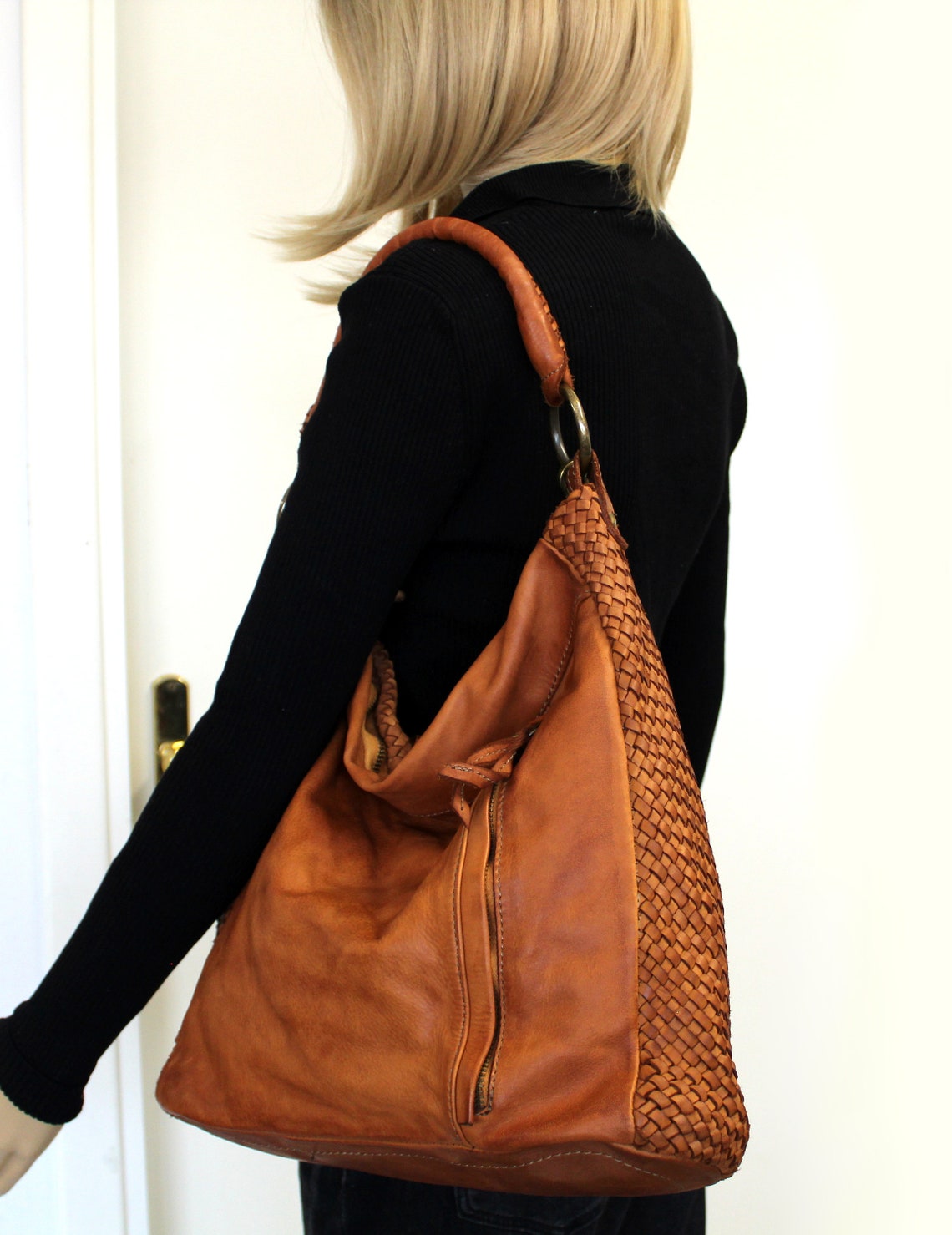 Soft Leather Bag Woven Leather Purse Leather Handbag Soft Hobo - Etsy