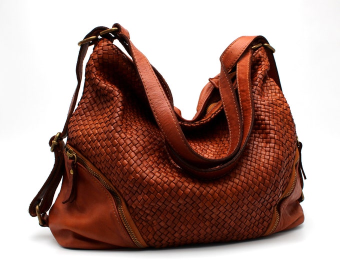 Leather Bag Soft Leather Handbag Woven Leather Hobo Woven Bag Backpack ...