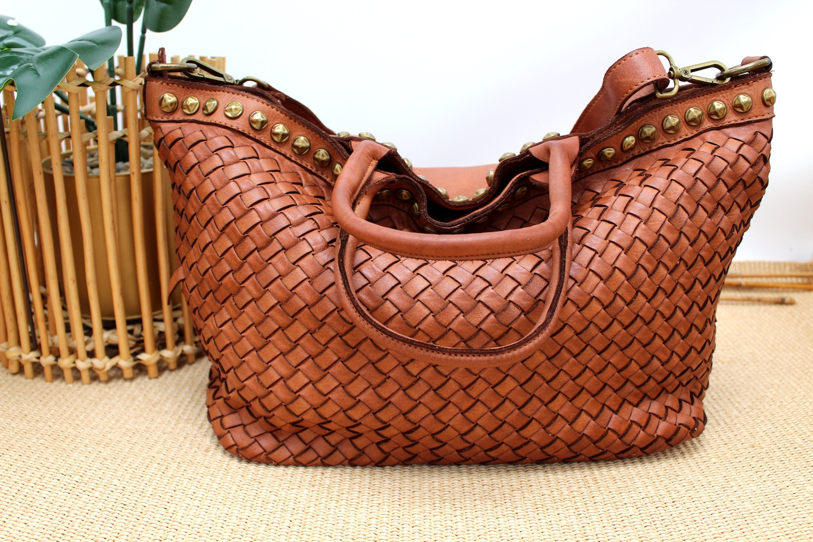 Leather Bag Woven leather Handbag Leather Milan | Etsy