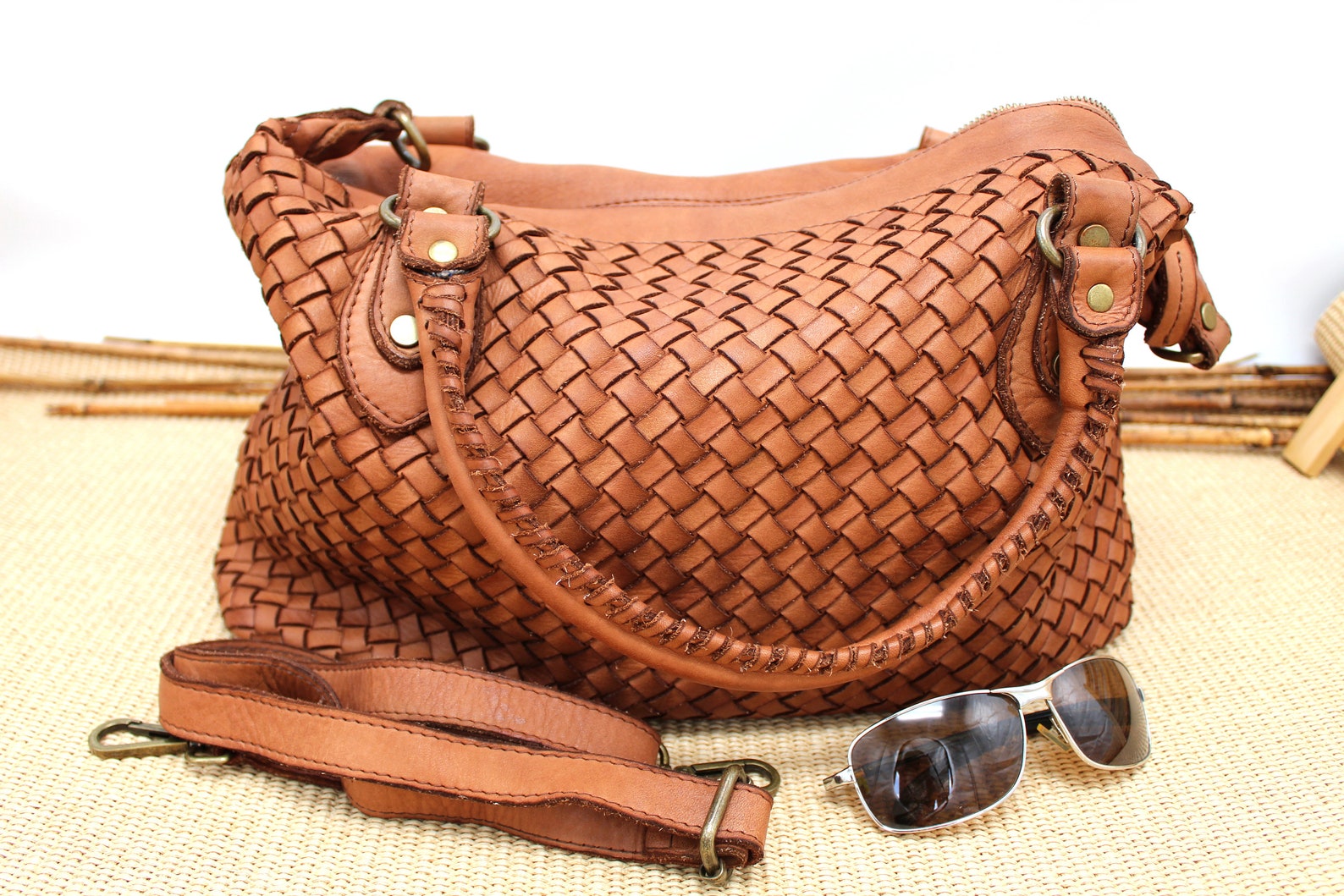 Woven Leather Handbag Woven Leather Bag Green - Etsy